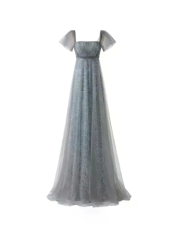 GEMY MAALOUF Sequin-embellished Puffed-sleeve Maxi Dress - Grey