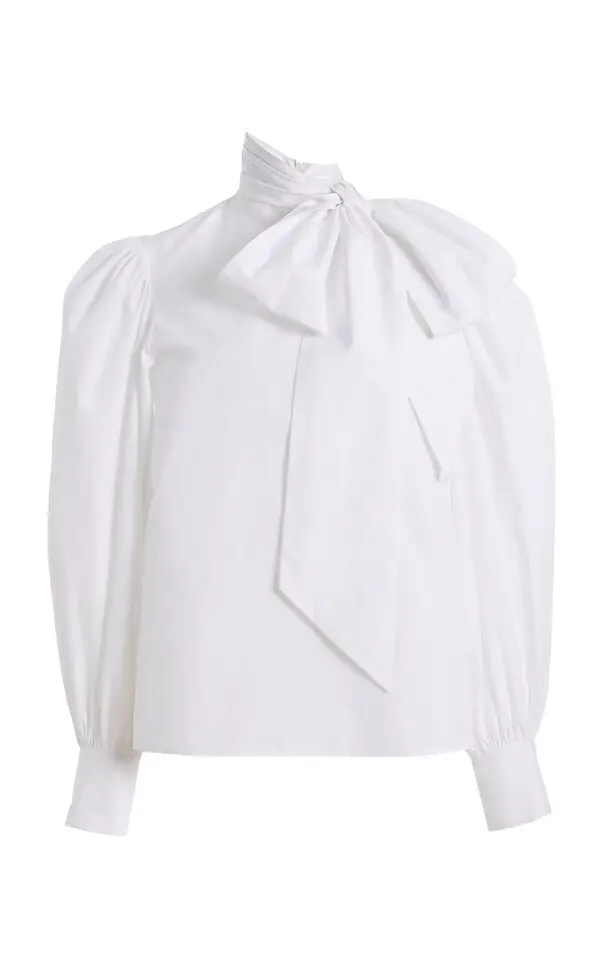 Françoise Winona Pussy-bow Cotton Top - White