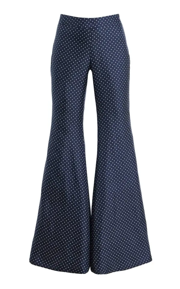 Françoise Zaoua Silk Polka-dot Flared Pants - Navy