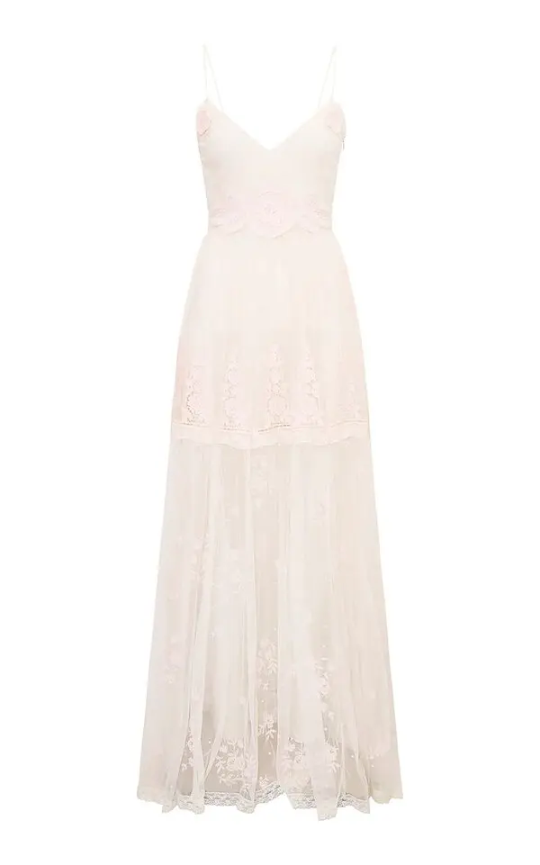 LoveShackFancy Valmy Embroidered Lace Maxi Dress - White