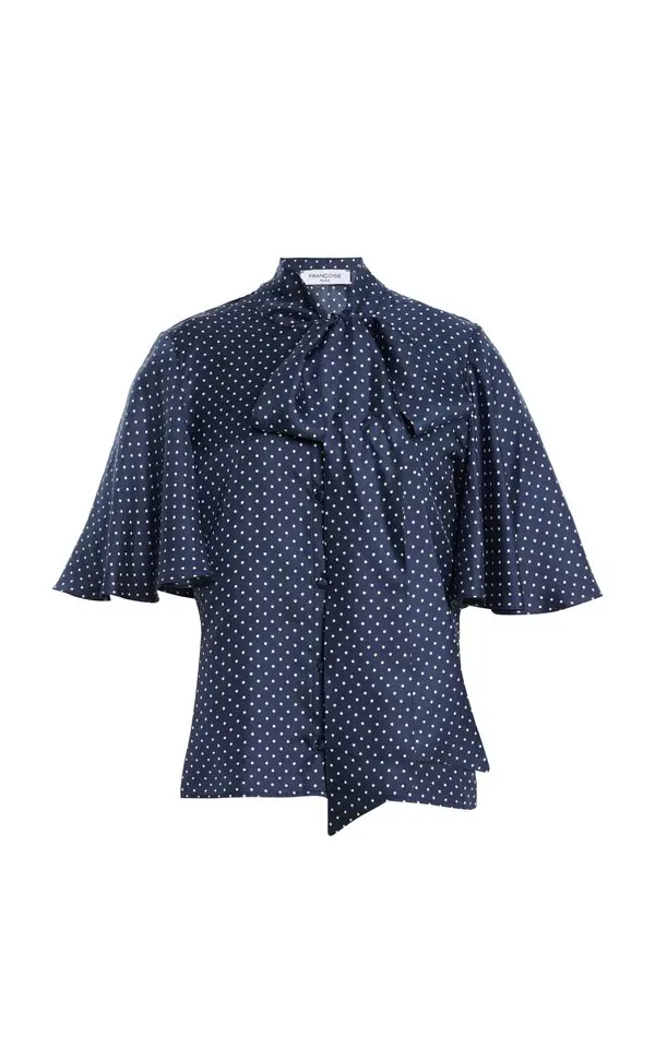 Françoise Alessa Polka-dot Silk Blouse - Navy