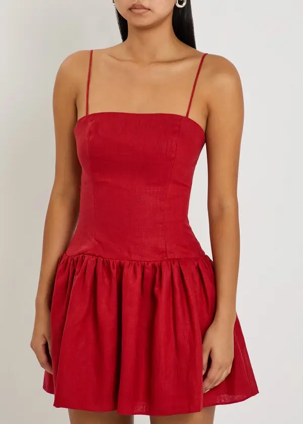 Faithfull The Brand Linen Mini Dress With Square Neck And Shirred Back