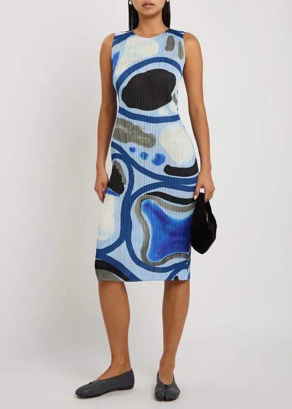 Issey Miyake Printed Pleated Midi Dress
