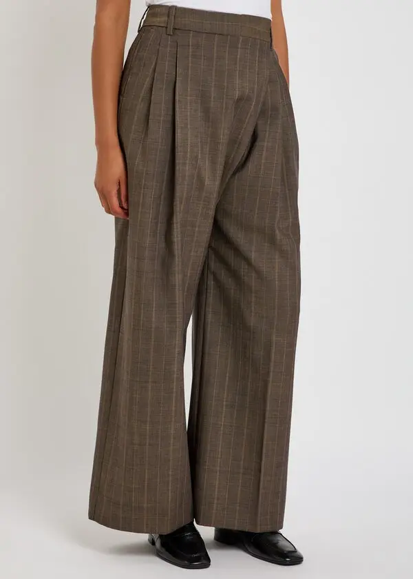 GANNI Pinstriped Wide-leg Wool Wrap Trousers