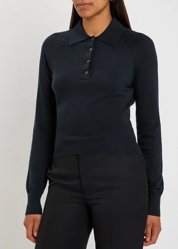 Givenchy Logo-embroidered Cotton And Silk-blend Polo Top