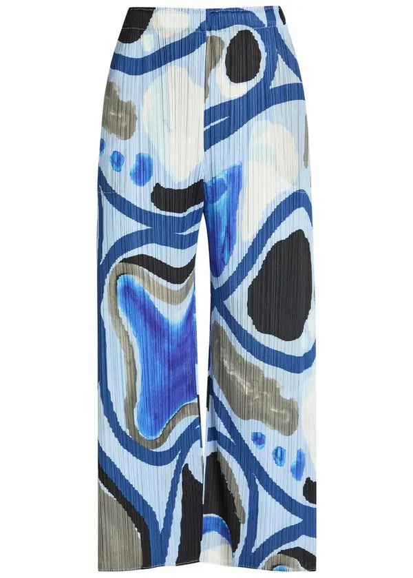 Issey Miyake Printed Pleated Woven Cropped Trousers - Light Blue