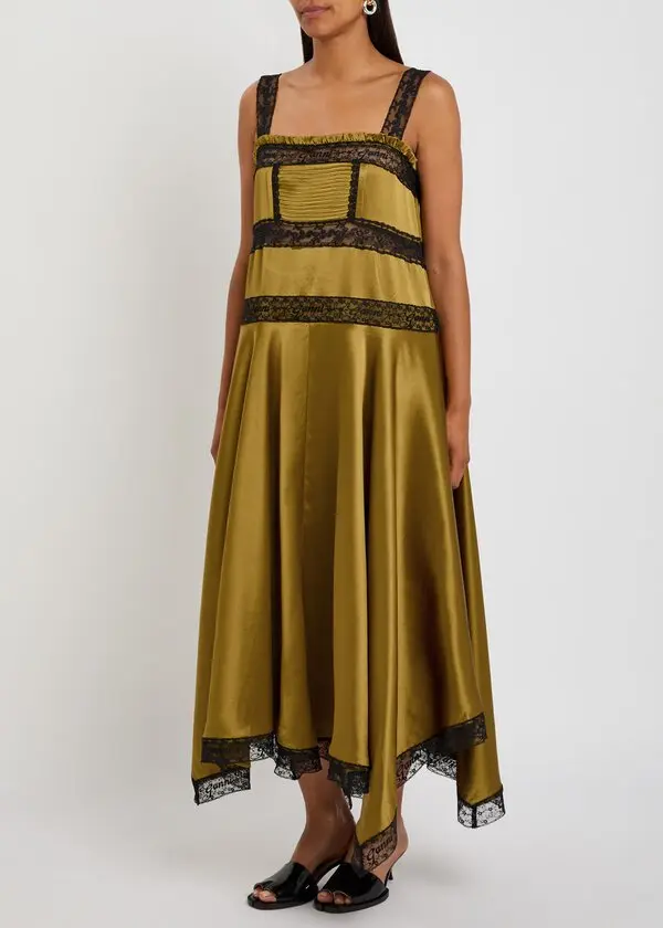 GANNI Lace-trim Satin Midi Slip Dress