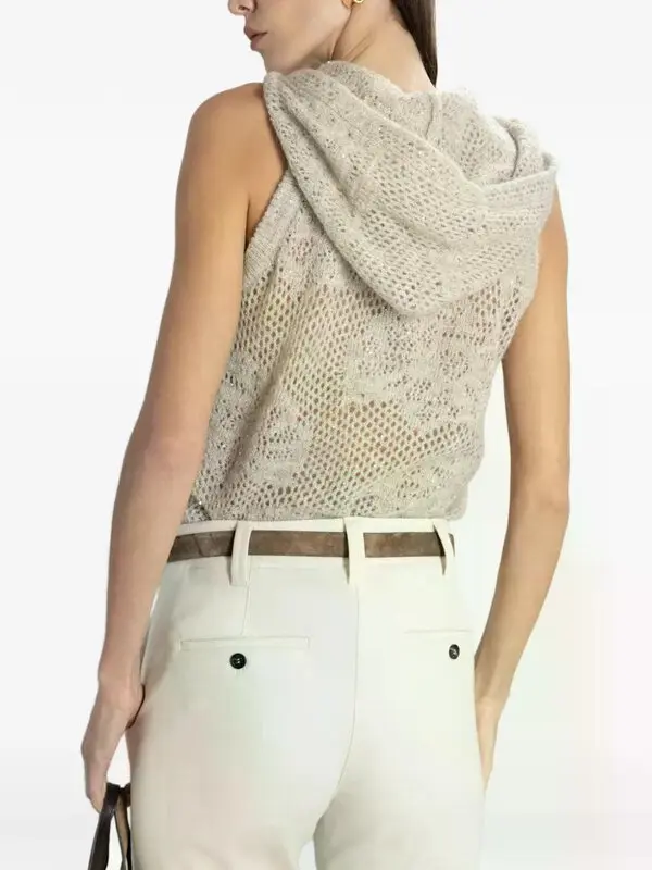 Brunello Cucinelli Sequin-embellished Hooded Open-knit Vest