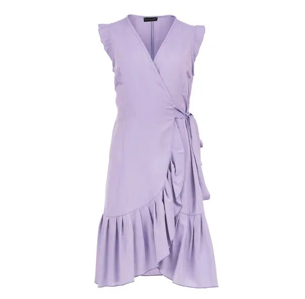 CONQUISTA Lavender Wrap Dress With Ruffle Detail – Poplin Cotton Blend - Purple