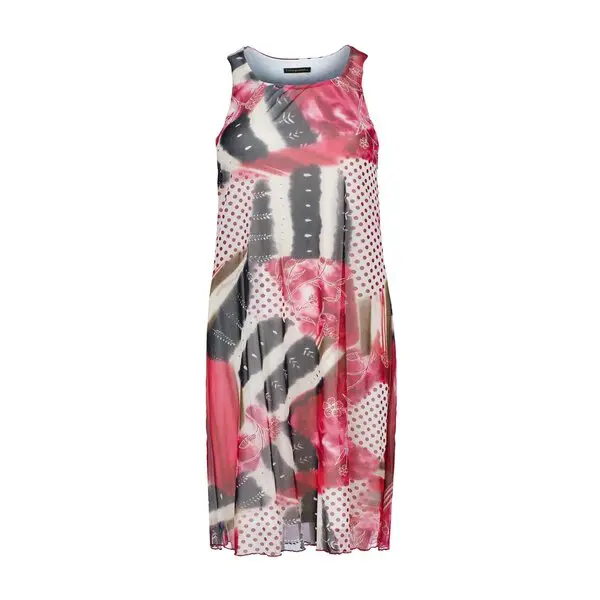 CONQUISTA Sleeveless Midi Dress – Abstract Print, Sheer Nylon Mesh, Fully Lined In Cotton - Red