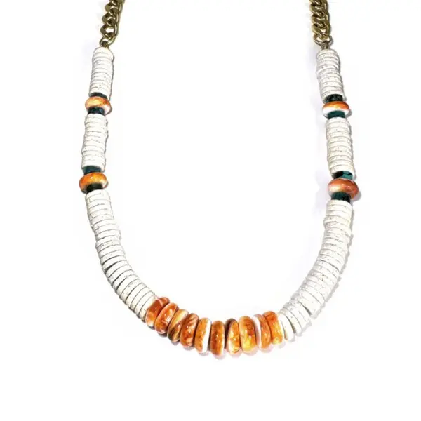 Rachel Nathan Lava Rock & Spiny Oyster Shell Necklace - Orange/blue