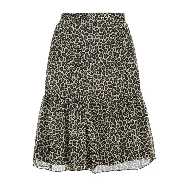CONQUISTA Leopard Print Layered Midi Skirt