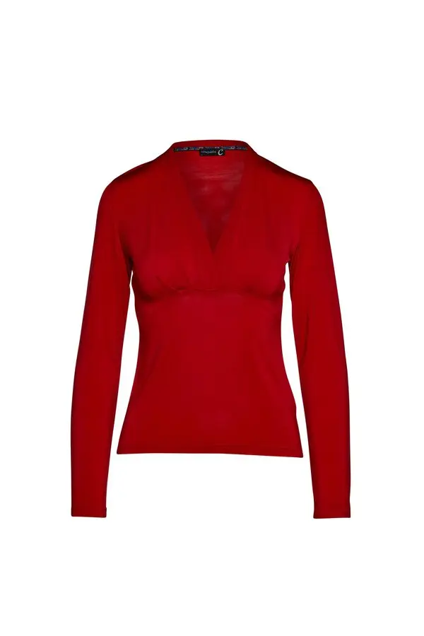 CONQUISTA Long Sleeve Faux Wrap Top - Red