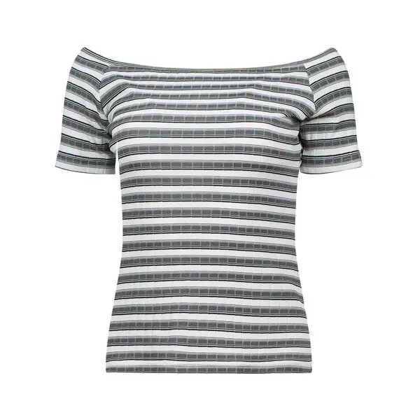 CONQUISTA Off-shoulder Striped Casual Top