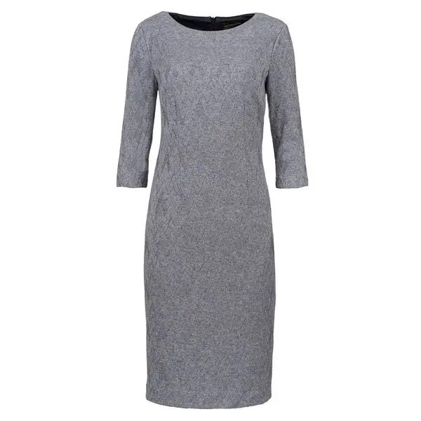 CONQUISTA 3/4 Sleeve Jacquard Fitted Dress - Grey