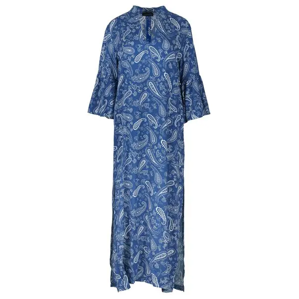 CONQUISTA Long Kaftan Style Paisley Dress - Blue