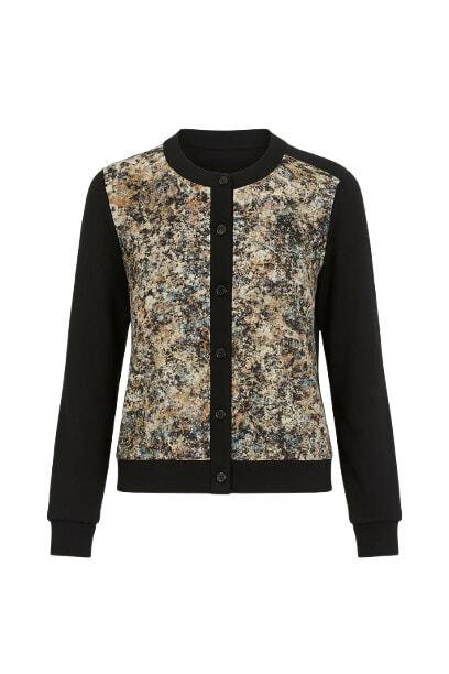 CONQUISTA Long Sleeve Print Cardigan - Black