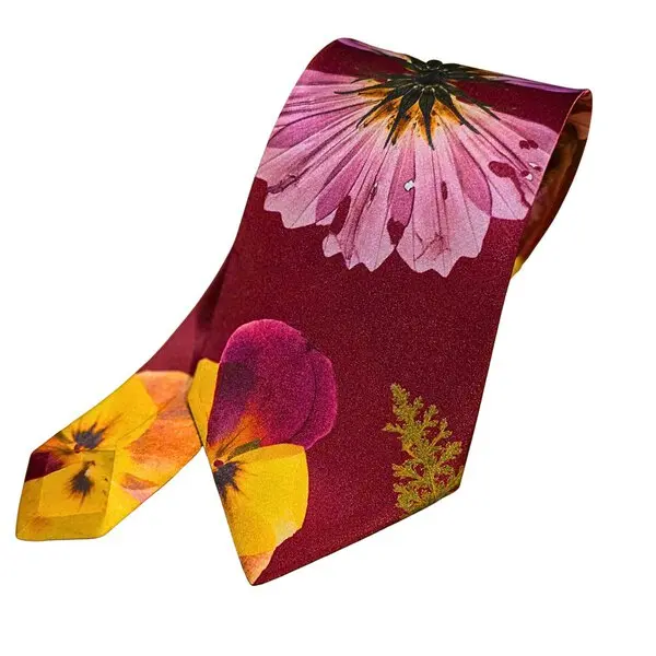 BAINES LONDON Floral Design Satin Neck Ties - Pink/yellow