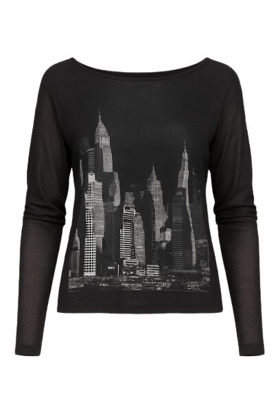 CONQUISTA Low Back Sheer Print Top