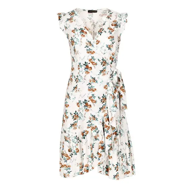 CONQUISTA Neutrals Ecru Floral Wrap Dress - Beige