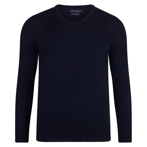 PAUL JAMES KNITWEAR Extra Fine Merino Wool Chester V-neck Jumper Navy - Blue