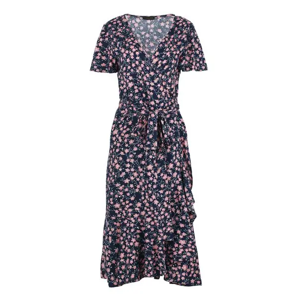 CONQUISTA Blooming Midnight Viscose Midi Dress - Pink