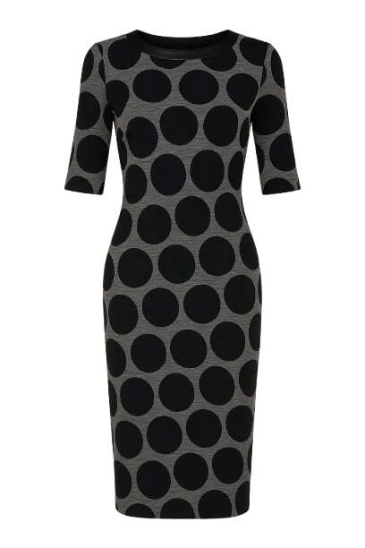 CONQUISTA Fitted Polka Dot Midi Dress - Black