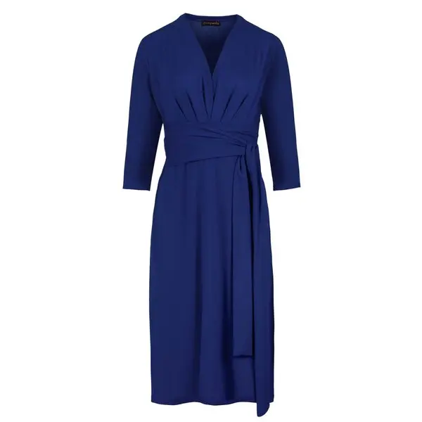 CONQUISTA Electric Empire Line Dress With Belt - Blue