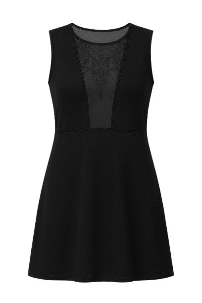 CONQUISTA Lace Detail Skater Dress - Black