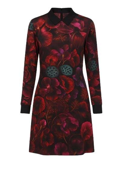 CONQUISTA Bold Floral Print A Line Dress - Red