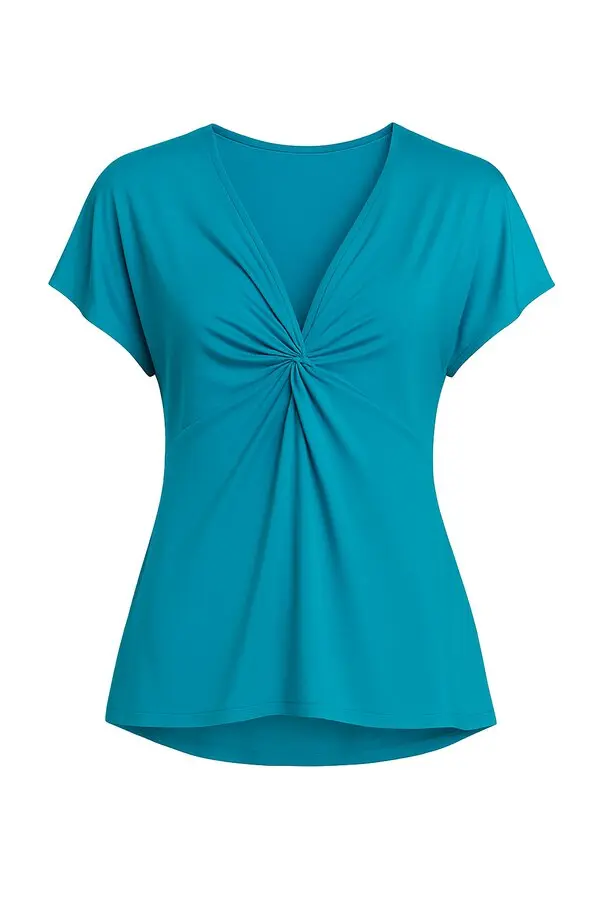 CONQUISTA Twist Front Turquoise Jersey Top