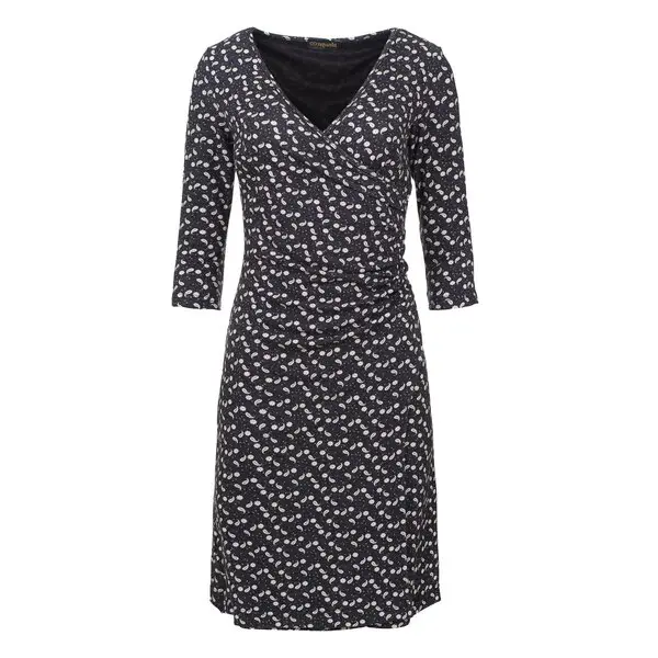 CONQUISTA Print Faux Wrap Wool Dress - Grey