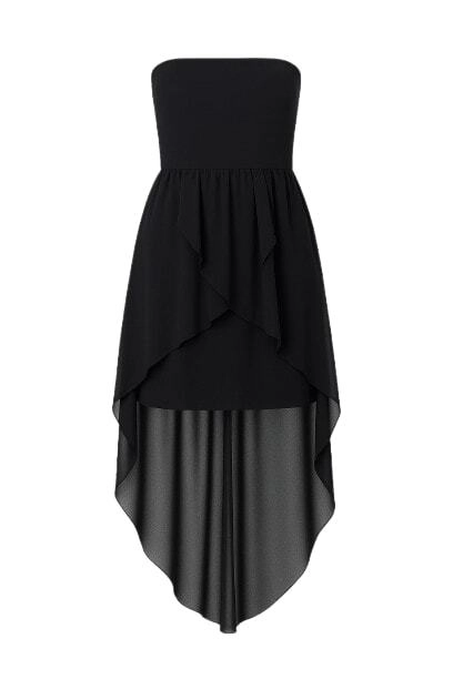 CONQUISTA Strapless Sheer Layer High Low Dress - Black