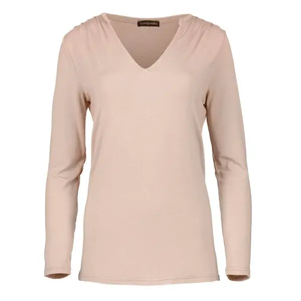 CONQUISTA Dusty Pink Jersey V Neck Top