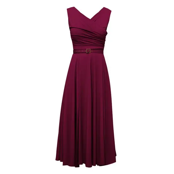 ALINA CERNATESCU Asmira Midi Drapped Dark Versatile Lyocell Dress - Red