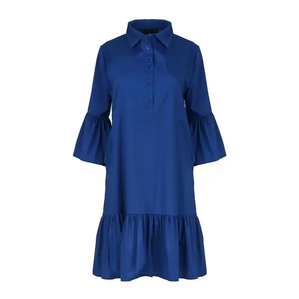 CONQUISTA Royal Bell Sleeve Dress With Ruffle Hem - Blue