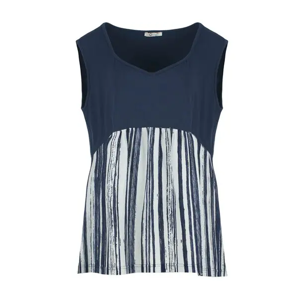 CONQUISTA Oceanic Stripes Viscose Blend Tank Top - Blue