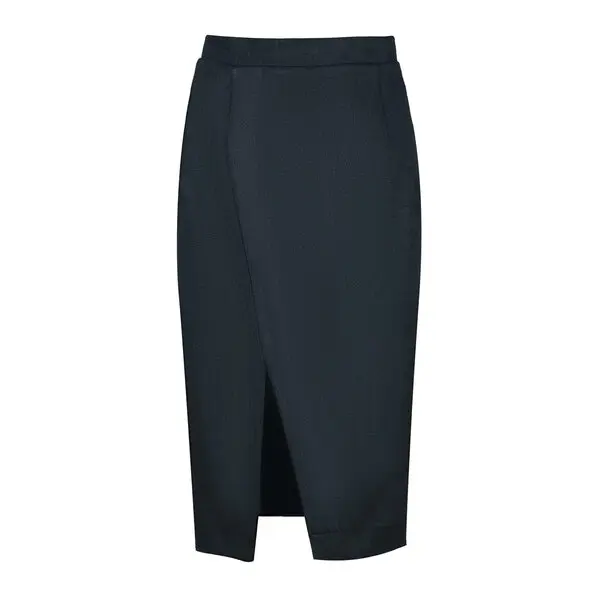 CONQUISTA Lightly Shiny Woven Cotton-blend Midi Skirt With Front Slit – Hidden Zipper - Black