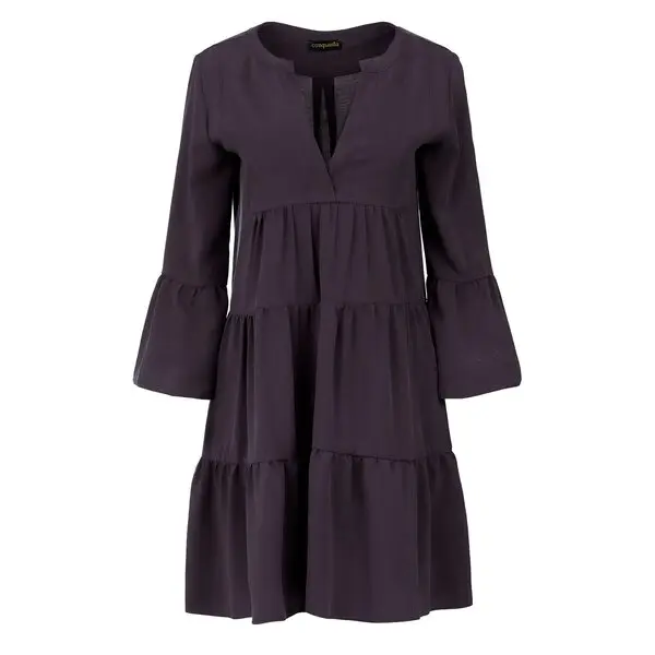 CONQUISTA Anthracite Tencel Gathered Seams Dress - Grey