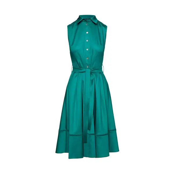 CONQUISTA Pine Green Belted Dress With Braid Detail - Blue