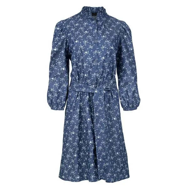 CONQUISTA Indigo Floral Long Sleeve Dress - Blue