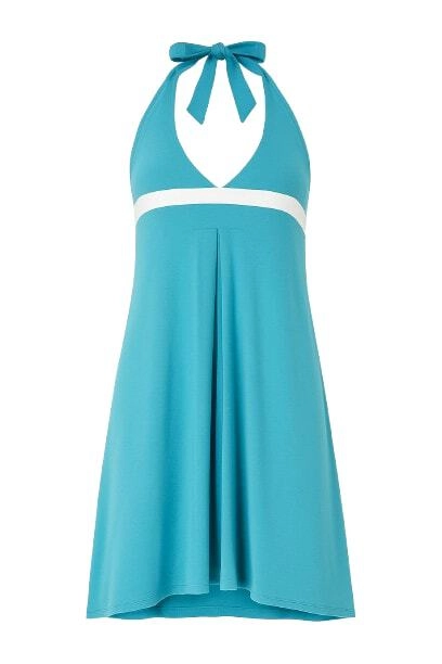CONQUISTA Halter Neck Stripe Detail Dress - Blue