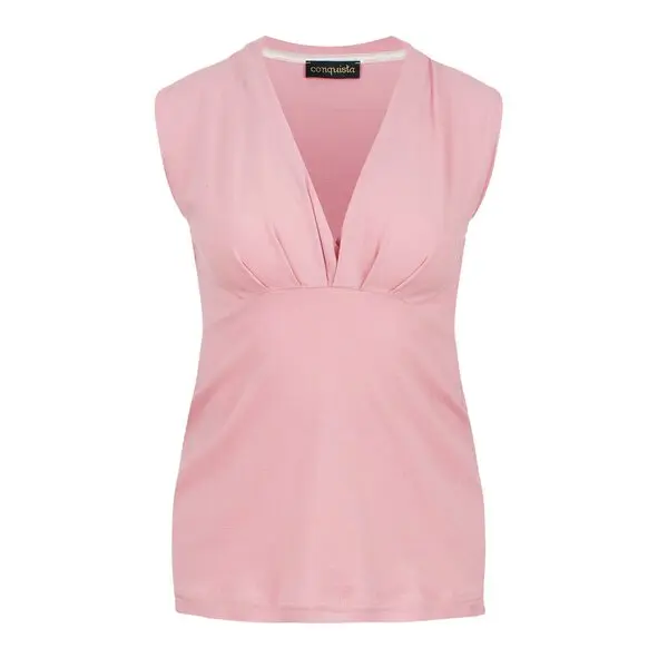 CONQUISTA Rose Sleeveless Jersey Faux Wrap Top Organic Cotton - Pink