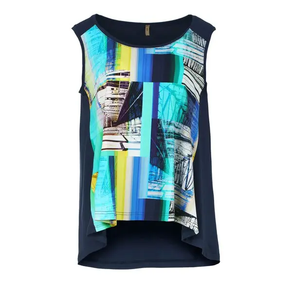 CONQUISTA Print Detail Stretch Jersey Sleeveless Top - Blue