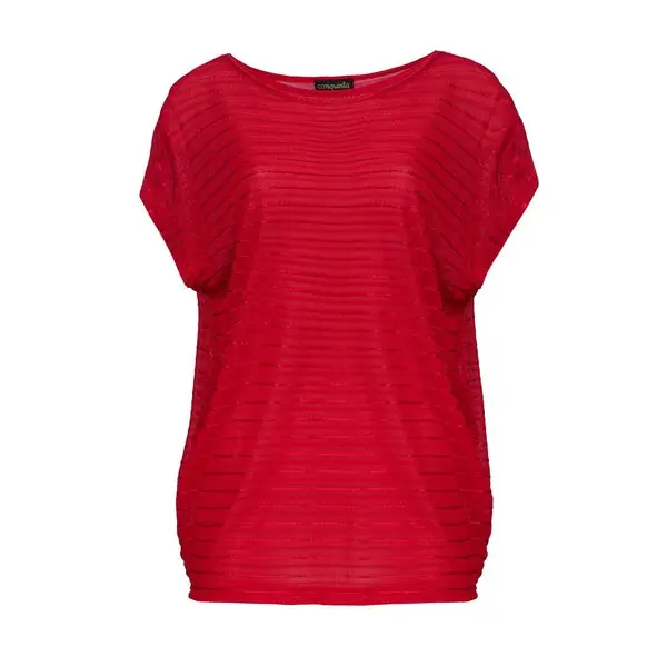 CONQUISTA Striped Shiny Jersey Egg-shaped Top – Soft Rayon Blend