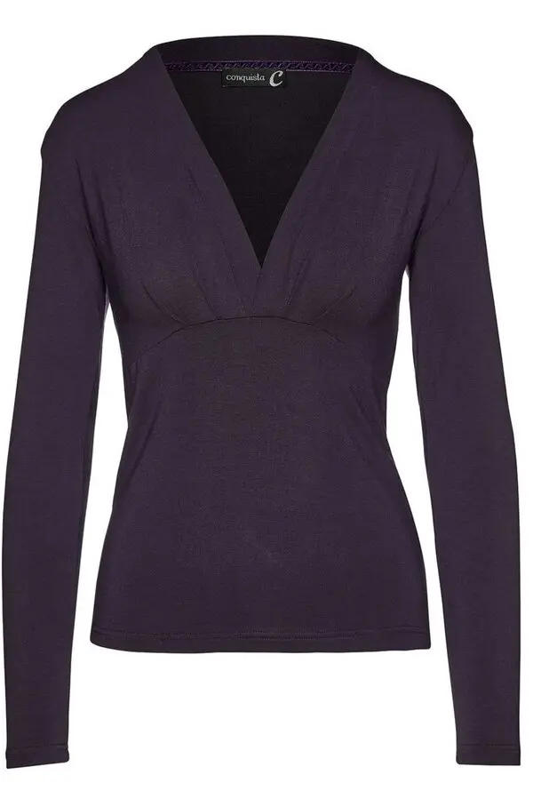 CONQUISTA V-neck Long Sleeve Top In Soft Viscose Jersey - Blue