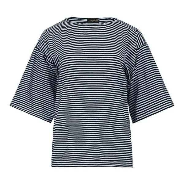 CONQUISTA Striped Oversized Viscose-elastane Top With Elbow-length Sleeves