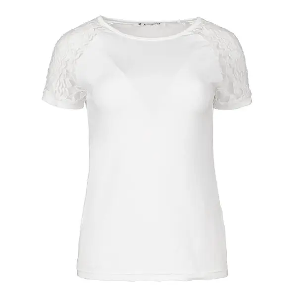 CONQUISTA Neutrals Ecru Top With Short Lace Sleeves - Beige