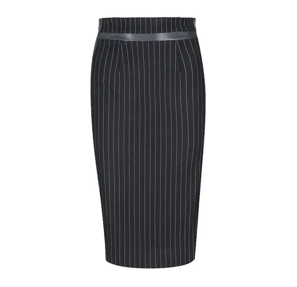 CONQUISTA Striped Pencil Skirt With Leather Detail - Black