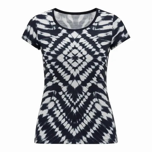 CONQUISTA Geometric Print Fitted Tee With Cap Sleeves